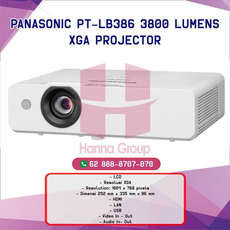 PANASONIC PT-LB386 3800 LUMENS XGA PROJECTOR