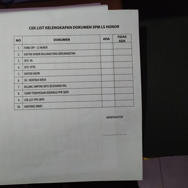 Blanko Cek List Kelengkapan Dokumen SPM LS Honor