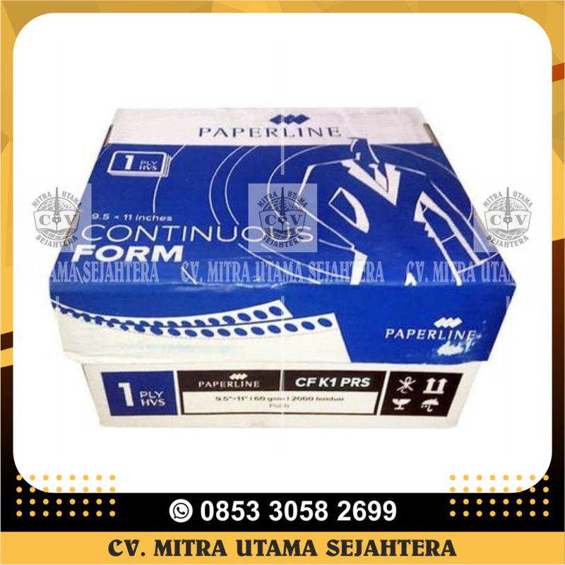 Kertas Continuous Form 1 Ply 9,5x11 - Paperline CF K1 Putih PRS