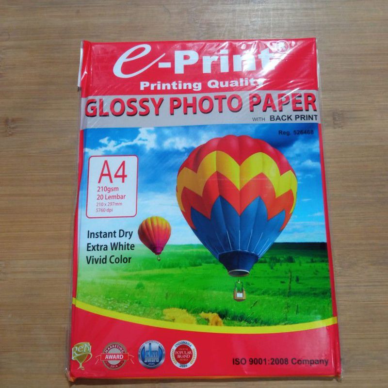 KERTAS FOTO SUPER GLOSSY PHOTO PAPER A4 210 GSM 1 PAK ISI 20 LEMBAR