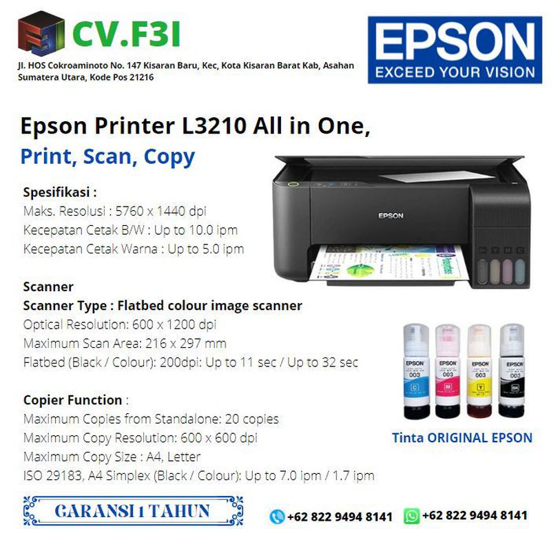 Epson Printer L3210 All in One, Print, Scan, Copy