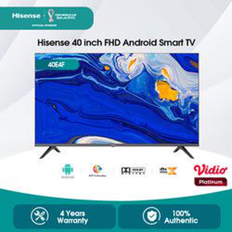 TV LED 40INCH HISENSE 40E4H VIDAA SMART TV FHD DUAL BAND WIFI BEZELLES l TKDn l P3DN