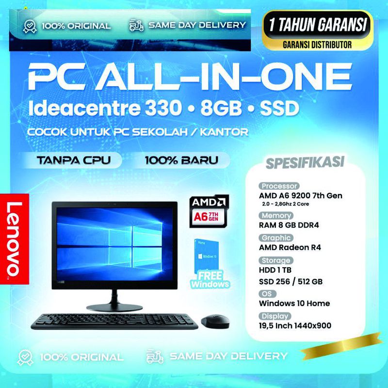 PC Lenovo All in One 330 AST AMD A6 8GB HDD 1TB WIN10