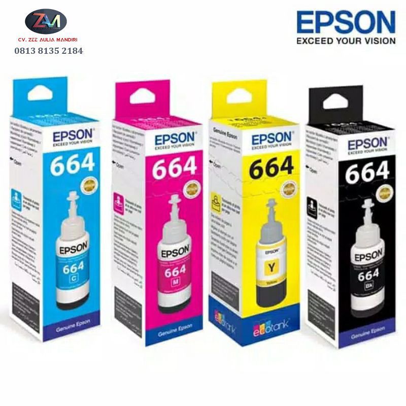 Tinta Printer Epson Original T6641 Black T6642 Cyan T6643 Magenta T6644 Yellow, Tinta Epson 664