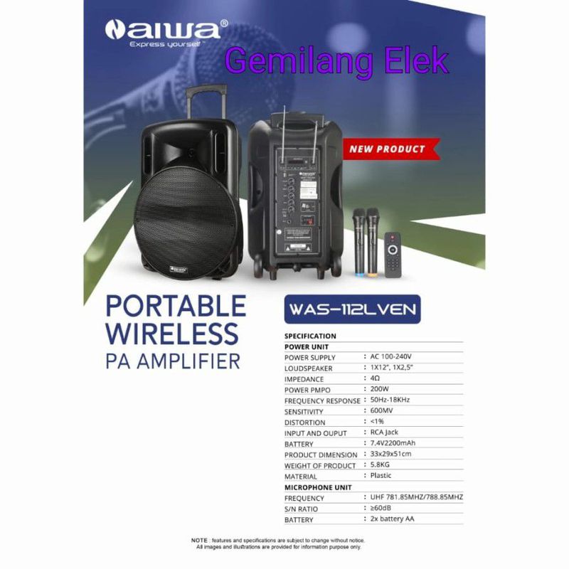 Speaker Portable Wireless AIWA