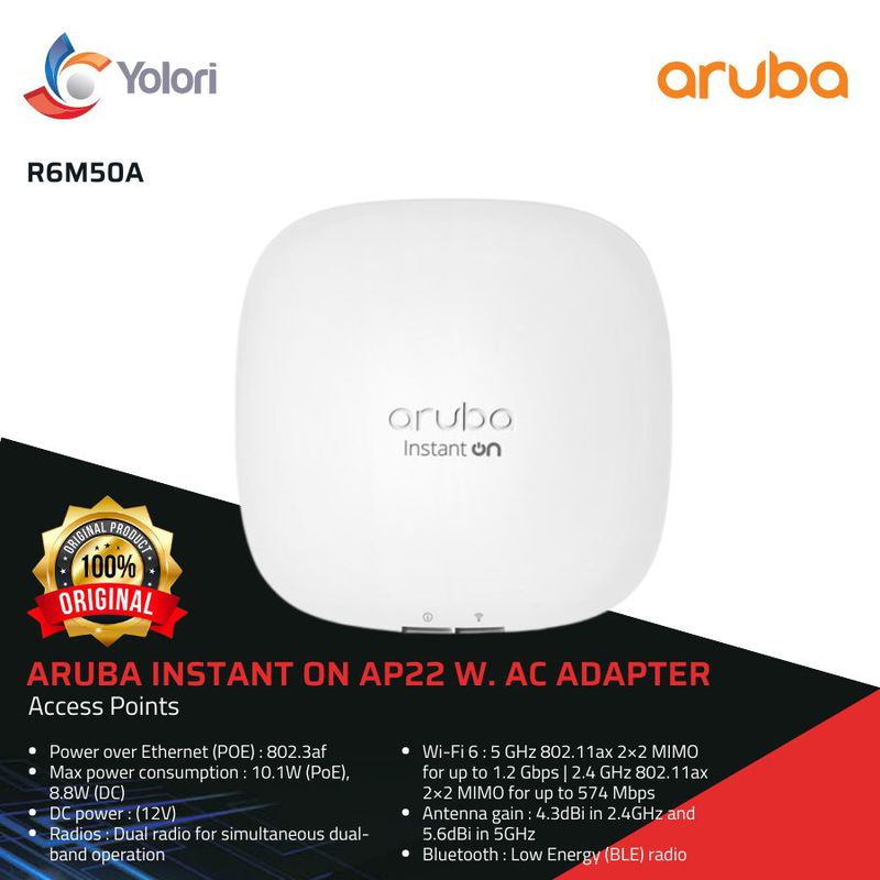 Aruba R6M50A Instant On Indoor AP22 Access Points Include 12V PSU Bundle