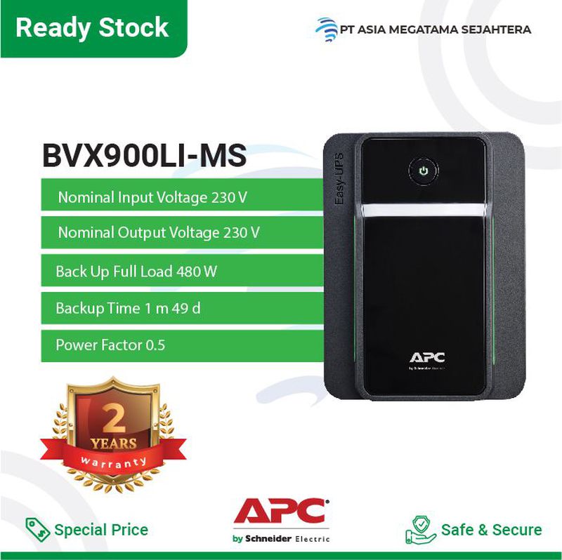 APC BVX900LI-MS , Easy UPS BVX 900VA, 230V, AVR, Universal Sockets