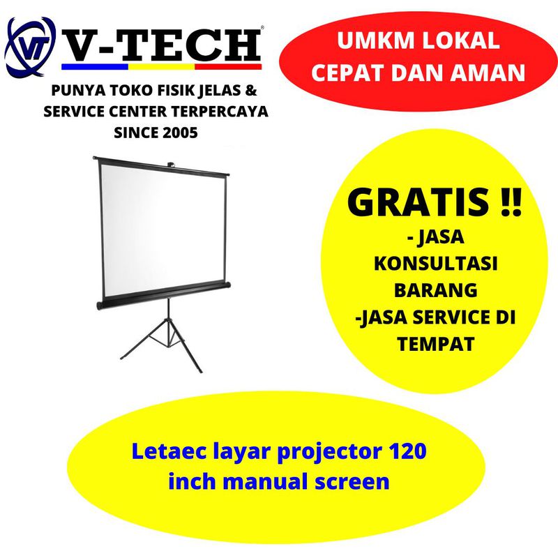 V-TECH LETAEC LAYAR PROYEKTOR 120 INCH MANUAL SCREEN