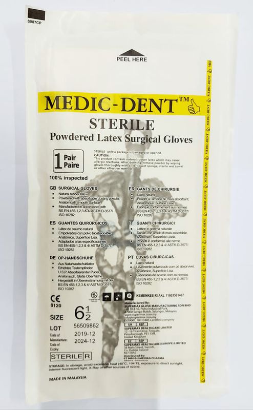MEDIC-DENT STERILE POWDERED LATEX SURGICAL GLOVES - 7.5