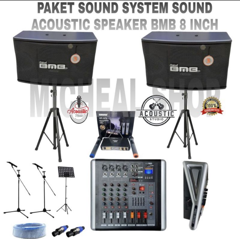 PAKET SOUND SYSTEM KARAOKE OUTDOOR INDOOR SPEAKER BMB 8INCH