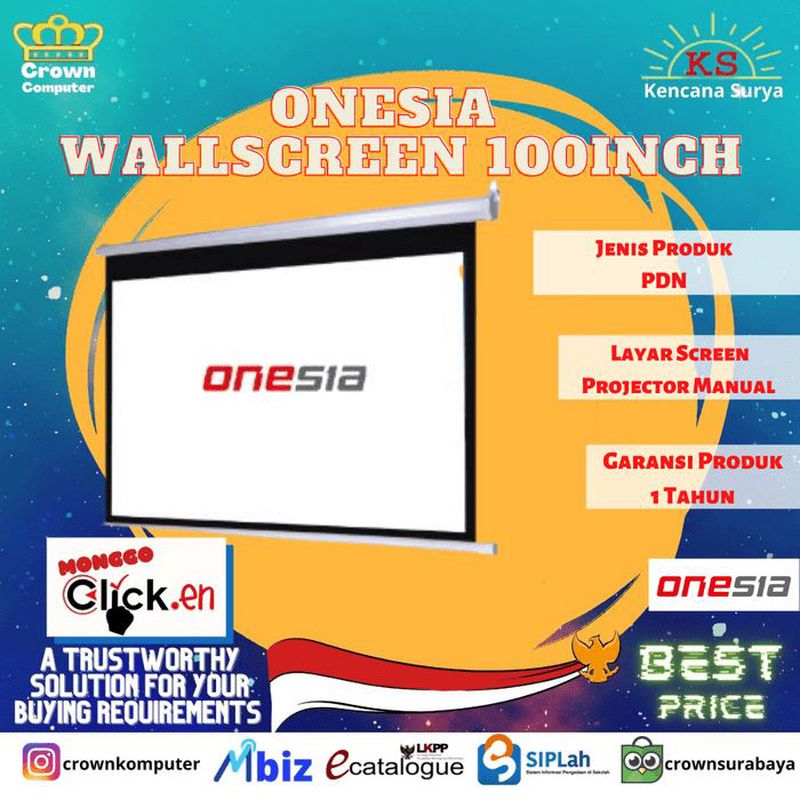 Onesia Layar Screen Projector Manual Wallscreen 100inch