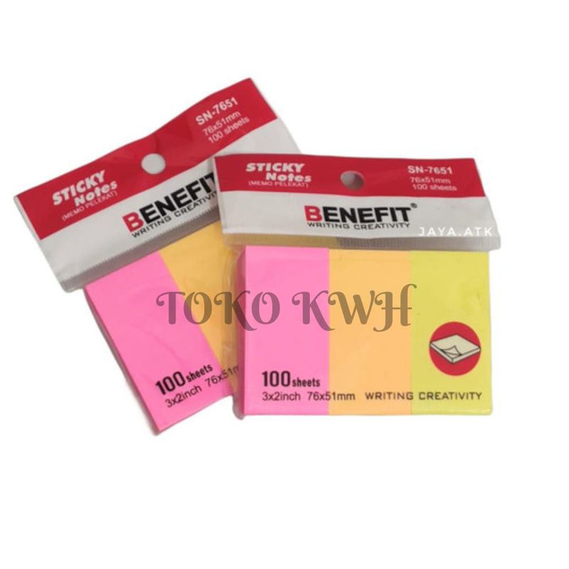 Sticky Notes / Post It BENEFIT ukuran 76 x 51 mm 3 warna