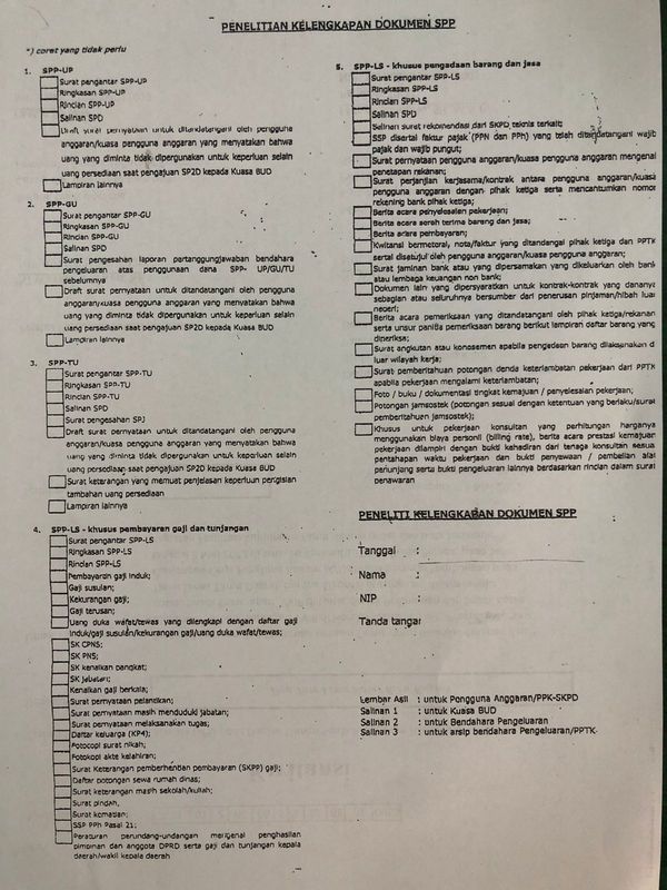 Cetak Lembar Penelitian Kelengkapan Dokumen SPP