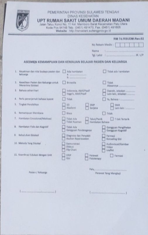 CETAKAN FORMULIR ASESMEN KEMAMPUAN DAN KEMAUAN BELAJAR PASIEN DAN KELUARGA