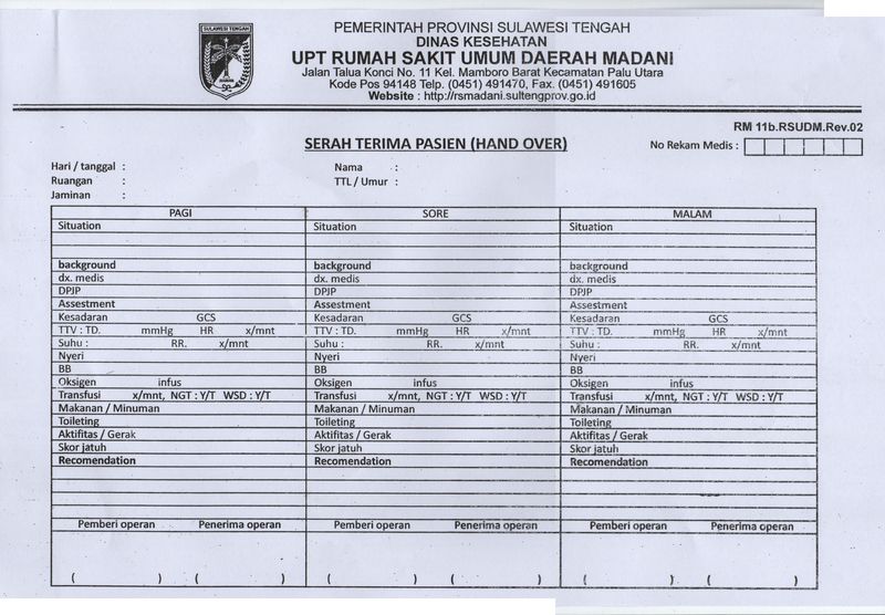 CETAKAN FORMULIR SERAH TERIMA PASIEN ( HAND OVER )