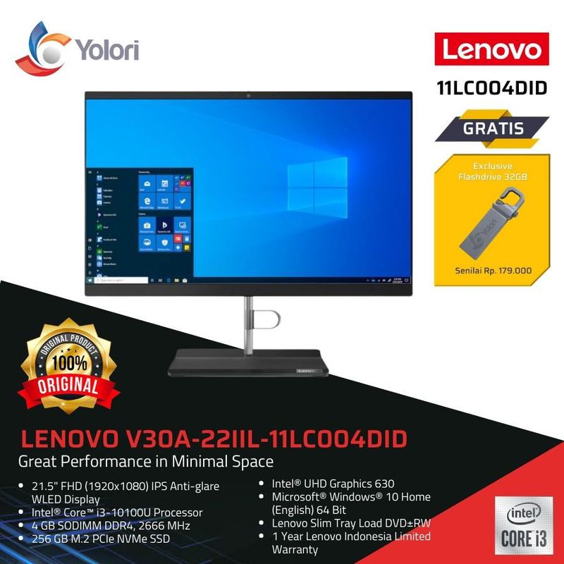 Lenovo V30a-22IIL AIO i3-10100U 4GB 256GB Intel UHD Windows 10 (11LC004DID)