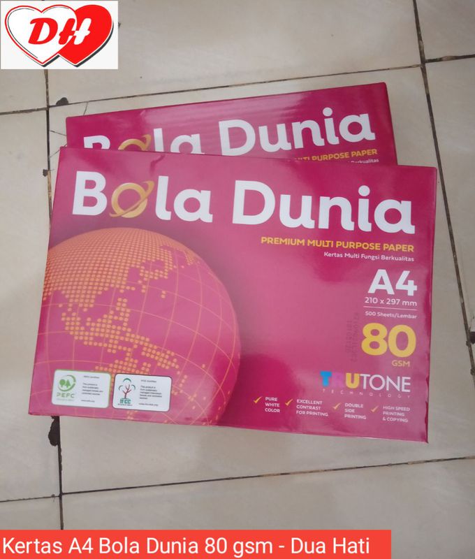 Kertas A4 Bola Dunia 80 gsm - Dua Hati