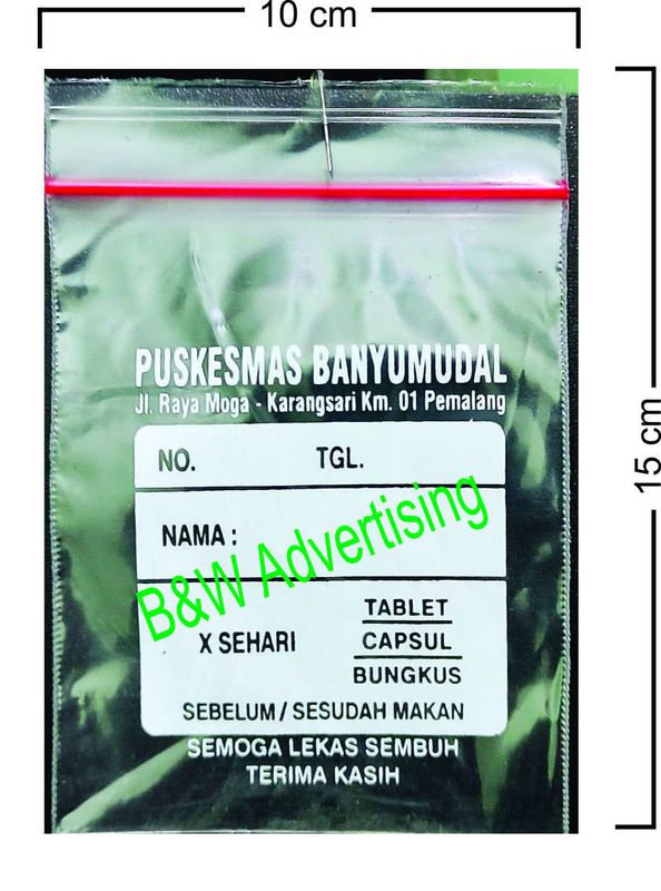 PLASTIK KLIP OBAT , RUMAH SAKIT, PUSKESMAS, KLINIK, UKURAN 10 cm X 15 cm