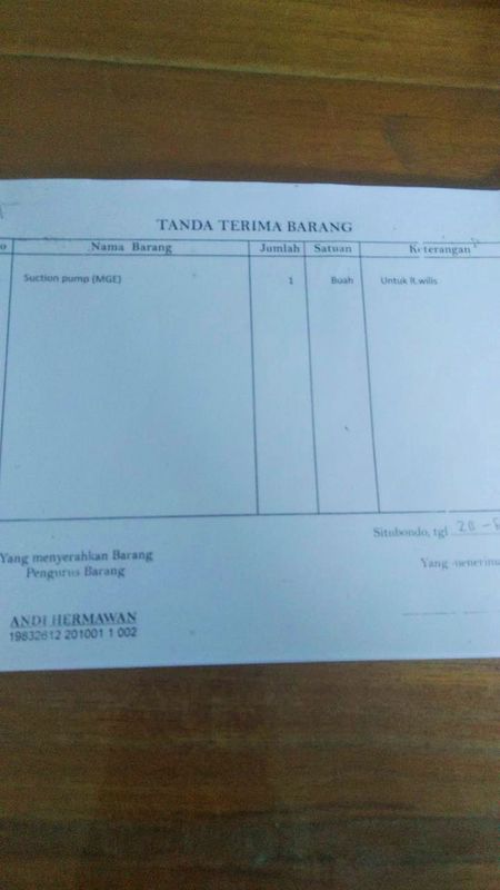 Blangko Tanda Terima Barang. RSAR