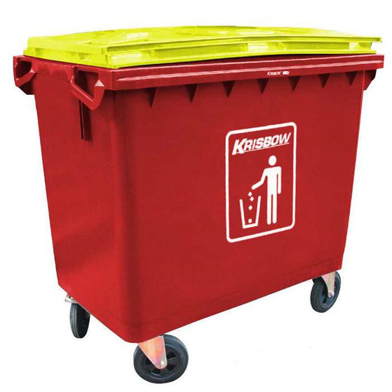 DUSTBIN 660L RED WITH YELLOW LID