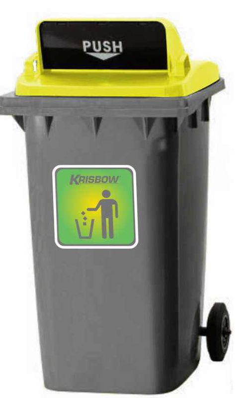 DUSTBIN GREY 120L PUSH COVER YELLOW LID
