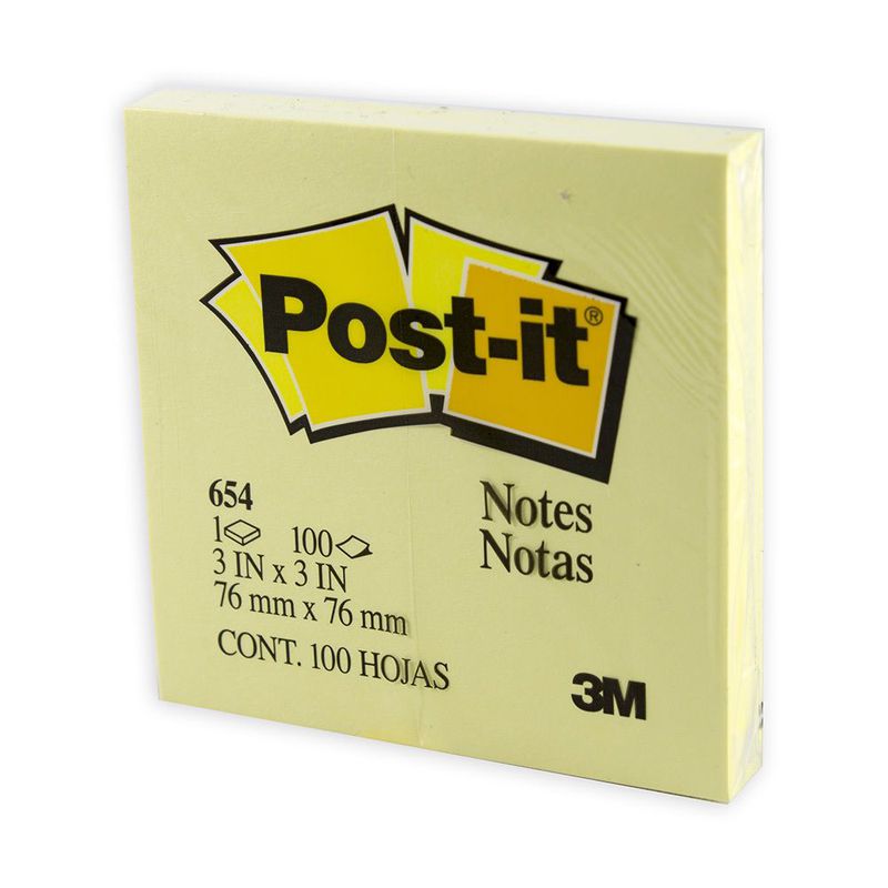 3M Post It Sticky Yellow Notes 654 3x3 INCH - 1 Pack (12 Pcs)