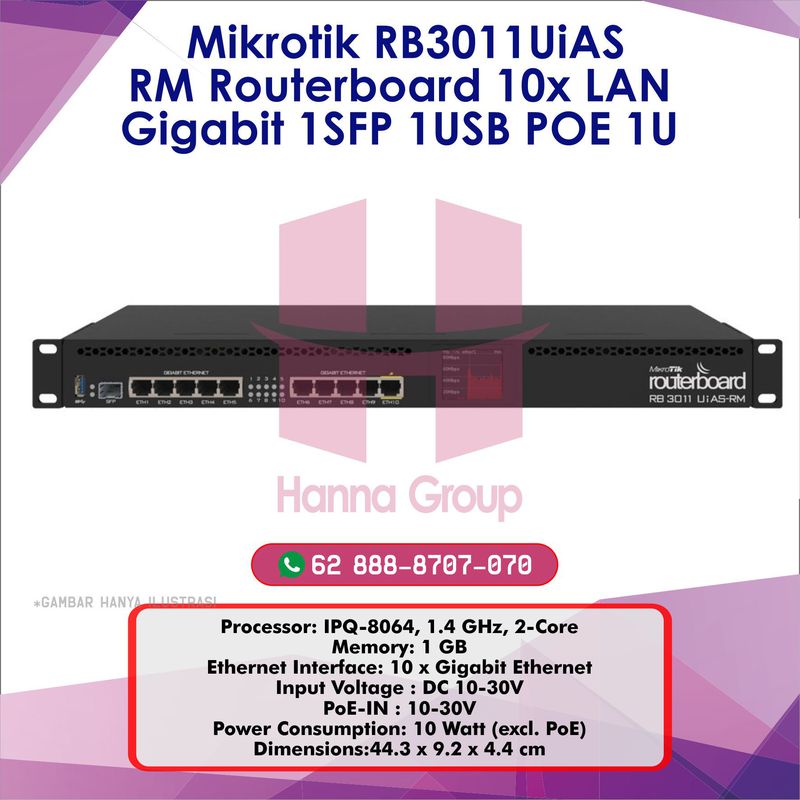 Mikrotik RB3011UiAS-RM Routerboard 10x LAN Gigabit 1SFP 1USB POE 1U