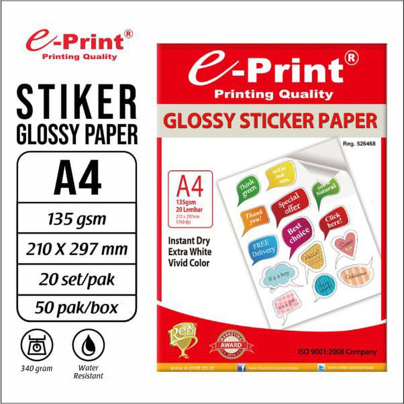 KERTAS FOTO E-PRINT STICKER GLOSY 135G