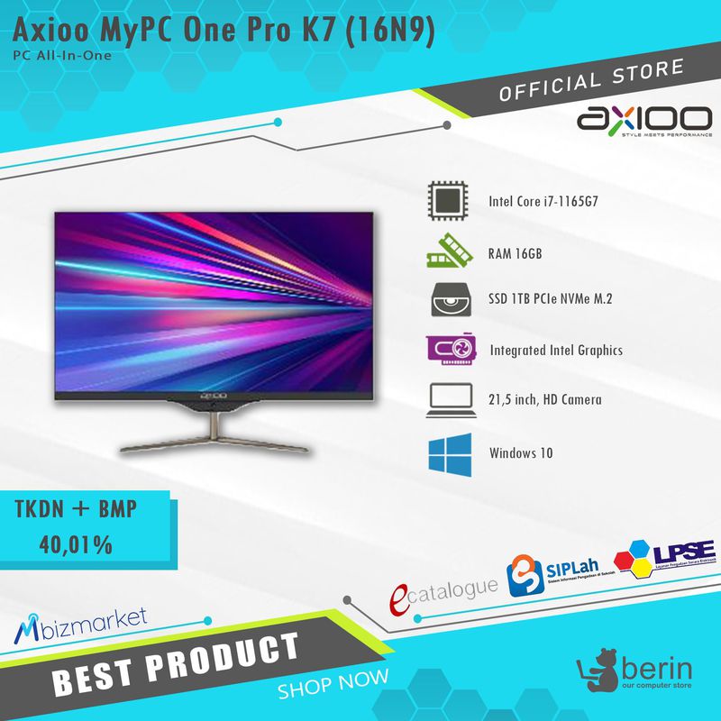 Axioo MyPC One Pro K7 (16N9) i7-1165G7 16GB 1TB 21,5" Windows 10