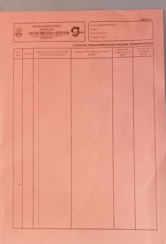 Catatan Perkembangan Pasien Terintegrasi (CPPT). A4. DRM.5. RSAR