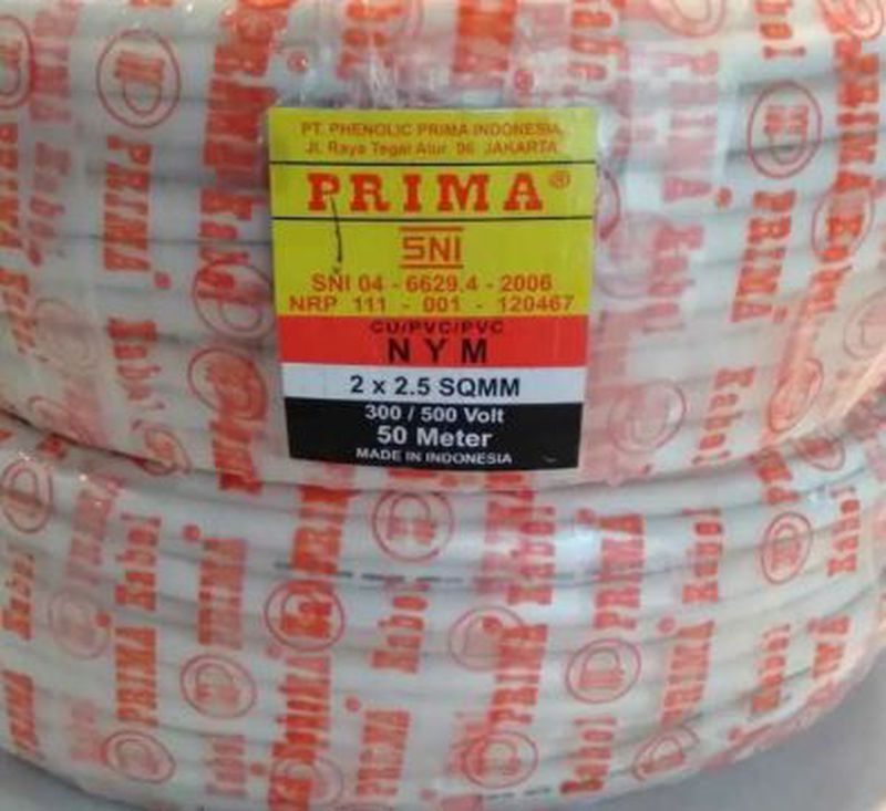 Kabel NYM PRIMA 2x2,5 / 50 meter (Harga Termasuk Pajak)