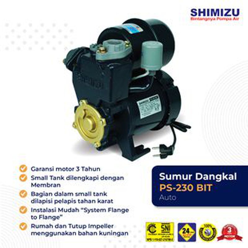Pompa air otomatis 200 Watt total head 36m Shimizu PS 230 BIT