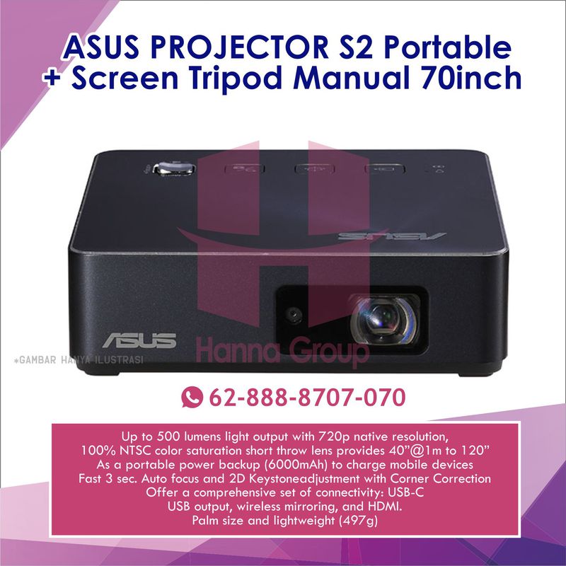 ASUS PROJECTOR S2 Portable + Include Screen Tripod Manual 70inch