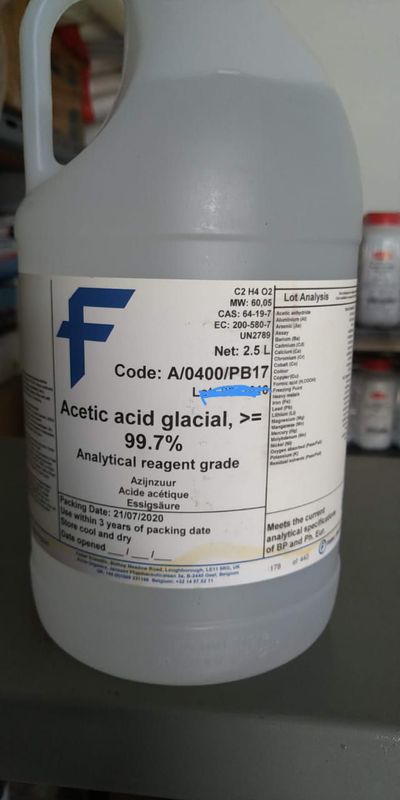 Acetic acid glacial, 99.7+%, for analysis, meets the specification of ...