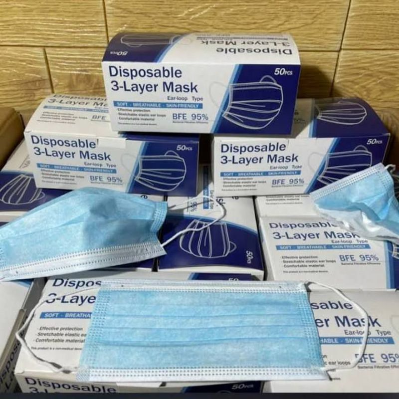 Masker Earloop Biru Layer 3ply