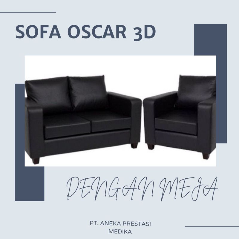 SOFA MINIMALIS HITAM OSCAR 3D + MEJA