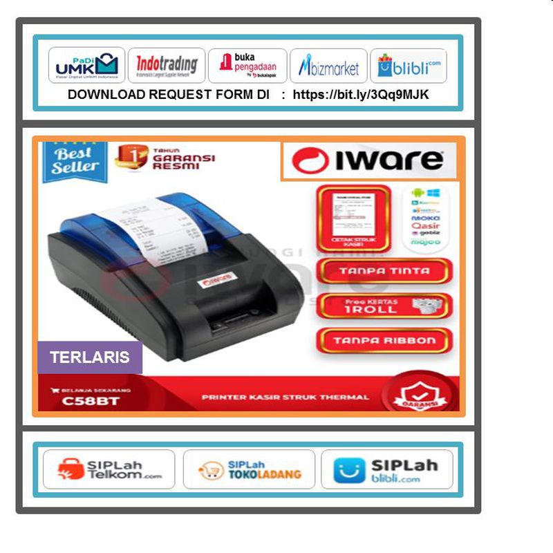 TJM-Iware Printer Thermal Kasir Iware C58-BT - C58BT 58mm Bluetooth