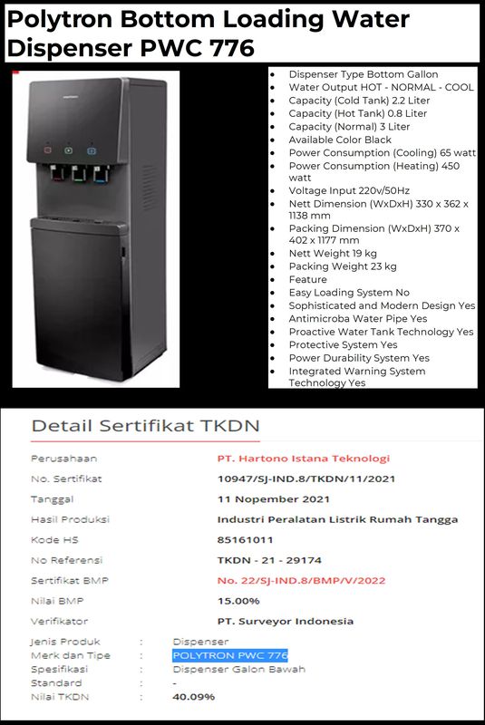 Polytron Bottom Loading Water Dispenser PWC 776
