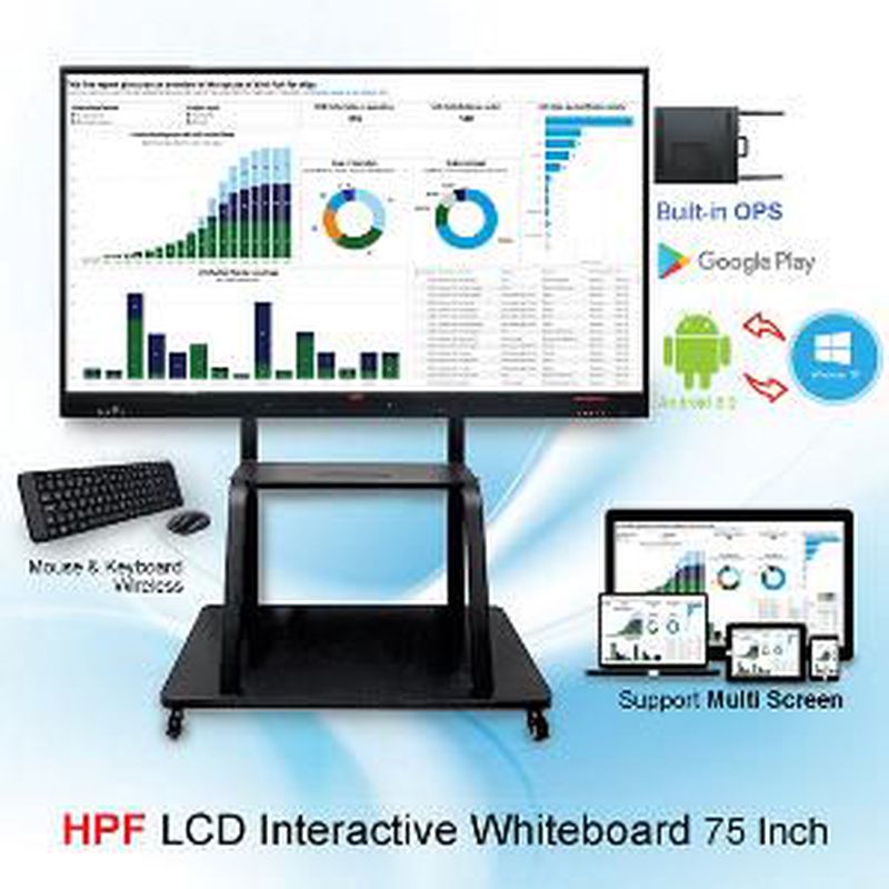 HPF LCD INTERACTIVE WHITEBOARD 75 INCH 4K WITH OPS + PORTABLE STAND