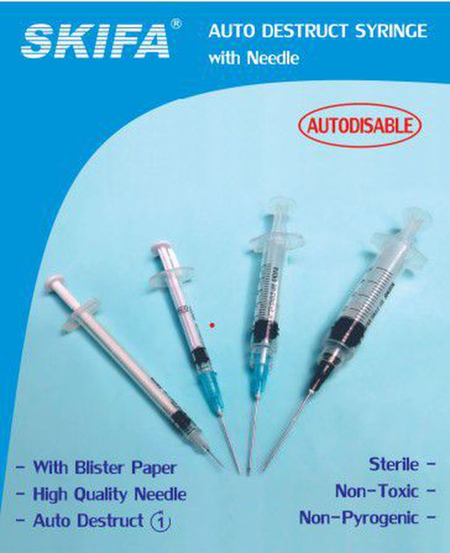 AUTO DESTRUCT DISPOSABLE SYRINGE WITH NEEDLE - 5ml