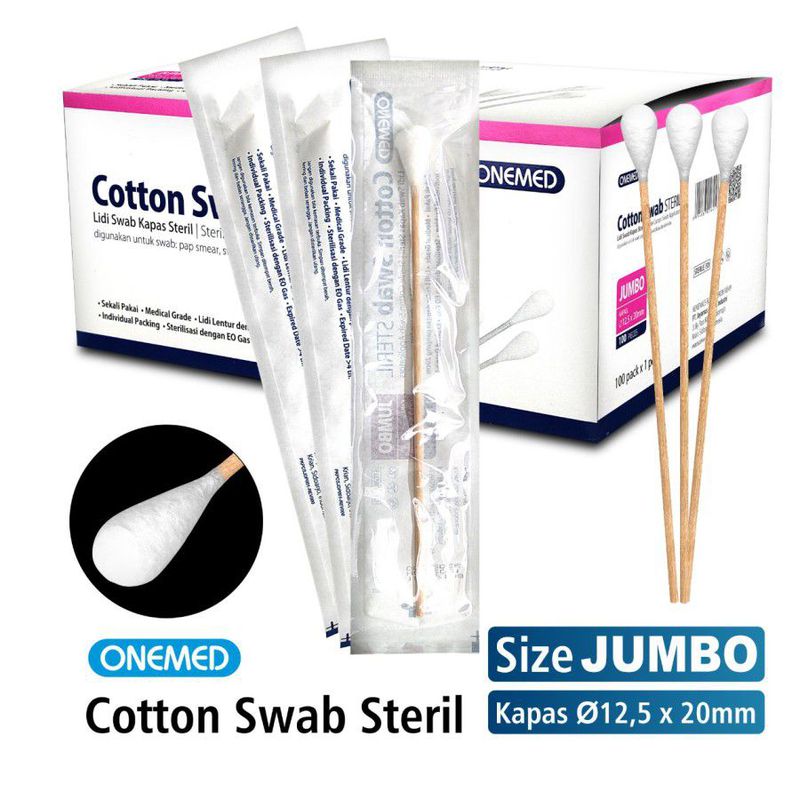 Cotton Swab Steril Jumbo / Lidi Kapas Swab IVA Test Onemed Isi 100pcs