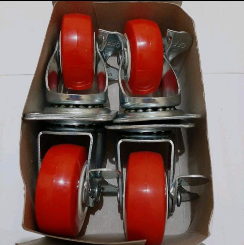 Paket Roda Etalase 2 Inch PU Heavy Duty + Rem isi 4pc/ Roda Trolli