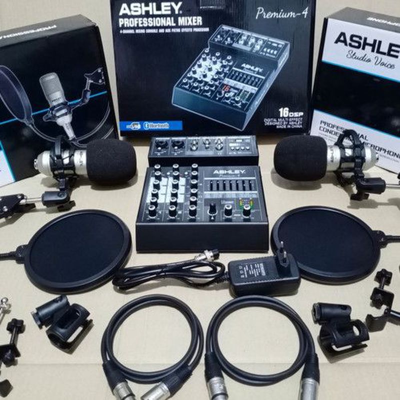 Paket Recording Podcast ASHLEY 2 orang Mixer 4 channel Premium