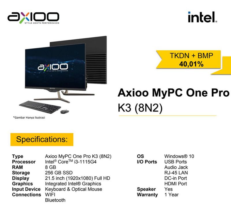 Axioo AIO MyPC One Pro K3 Core i3 - 256GB SSD (8N2)