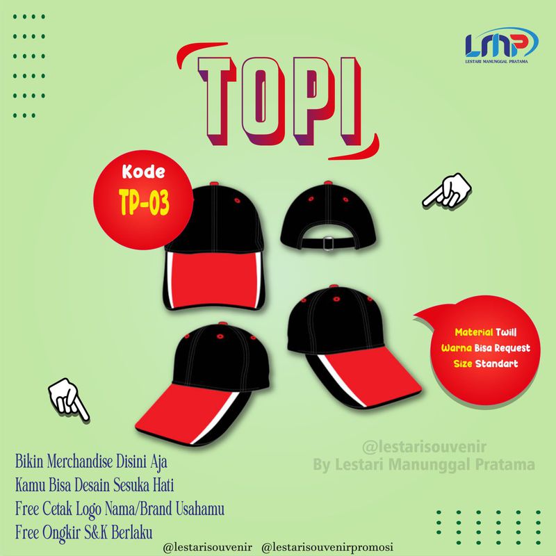 merchandise souvenir topi custom nama / tulisan / gambar / logo / lainnya