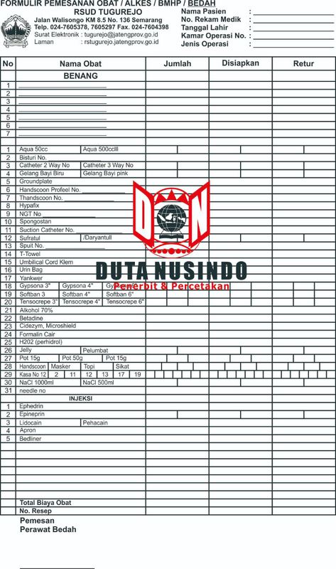 FORM PEMESANAN OBAT/ALKES/BMHP ANASTESI