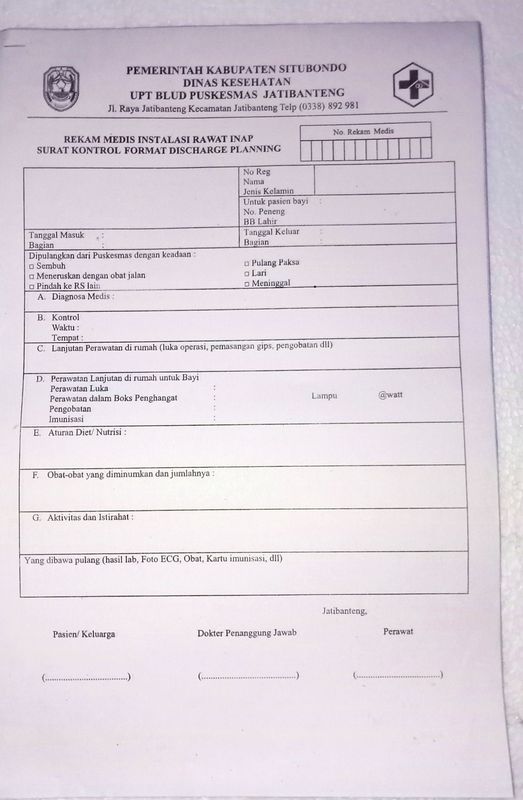 Rekam Medis Instalasi Rawat Inap Surat Kontrol Format Discharge ...