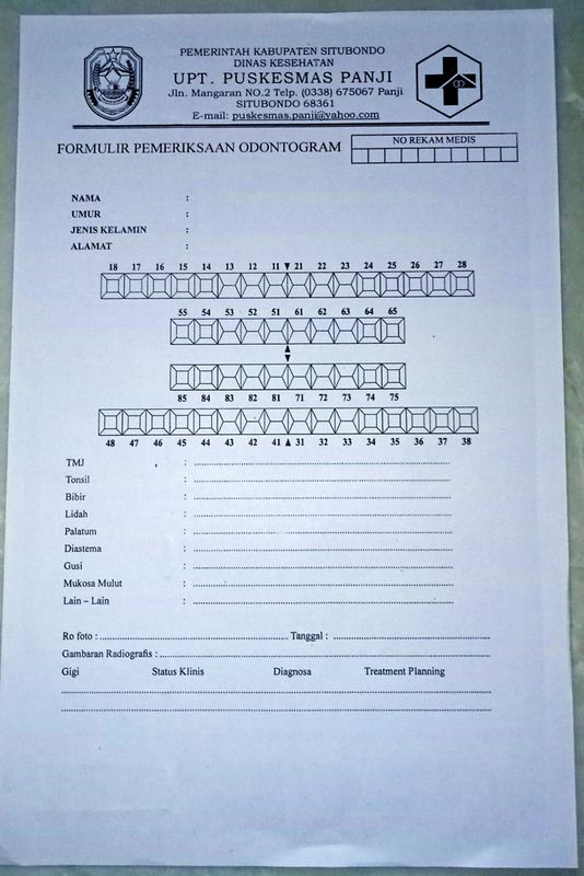Formulir Pemeriksaan Odontogram. PKM PANJI