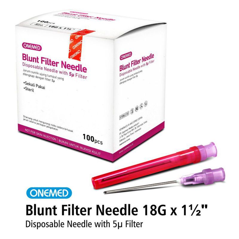 Blunt Fill Needle 18Gx1.5inch With Filter Jarum Tumpul OneMed