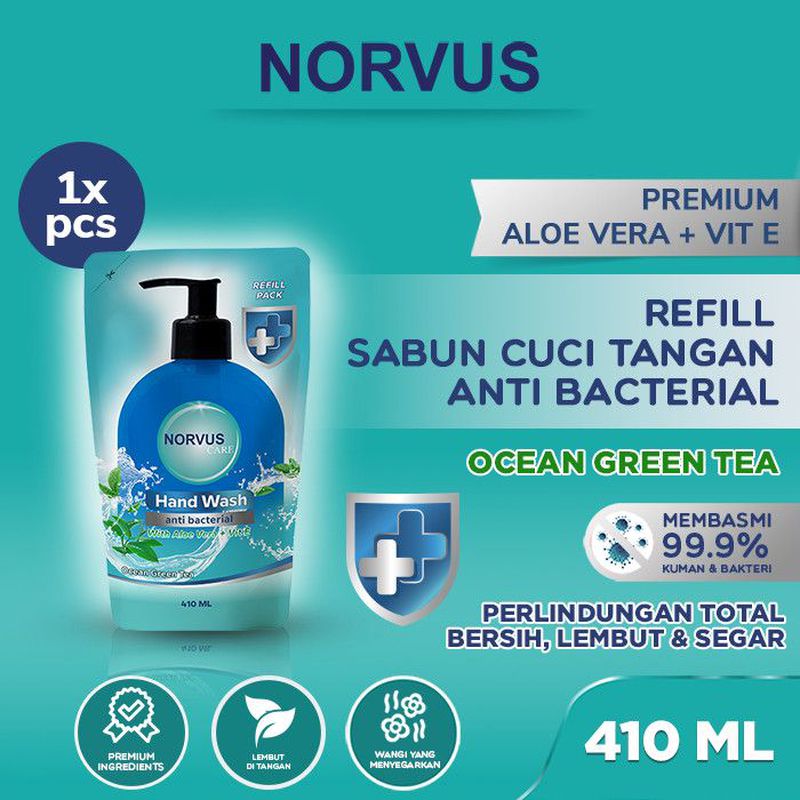 Sabun Cuci Tangan Anti Bakteri Ocean Green Tea Refill 410ml - NORVUS